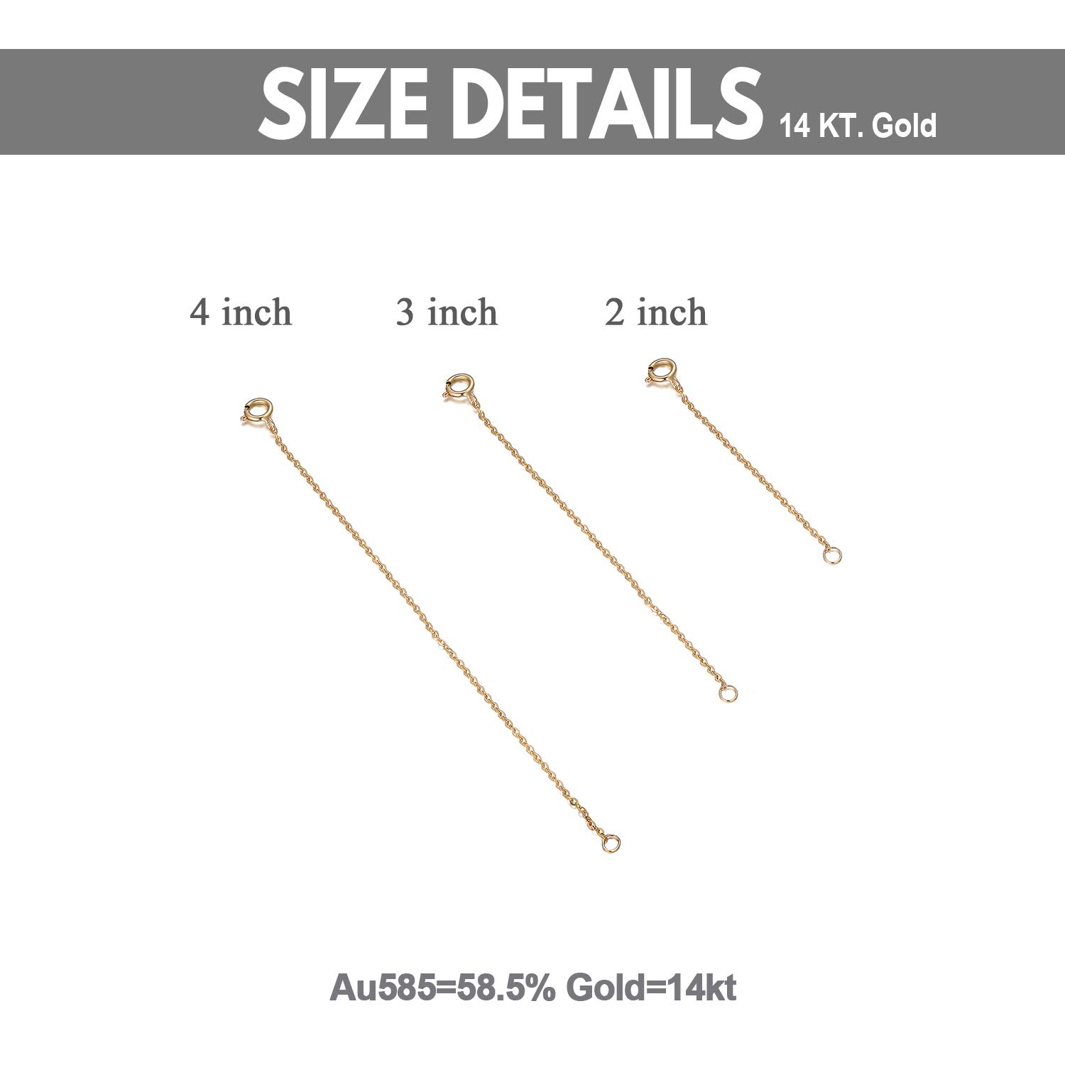 14K Yellow Gold 3 Inch Necklace Chain Extender, Dainty Durable Strong Removable Chain Extender for Gold Necklace Bracelet Jewelry