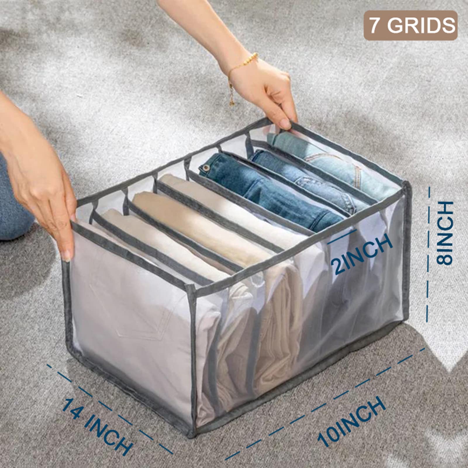 3PCS Wardrobe Clothes Organizer For Folded Clothes Pants,T-Shirt, Skirt, Underwear, Leggings, Kid Jeans Drawers Closet Mesh Storage Stackable 7 Grid Washable