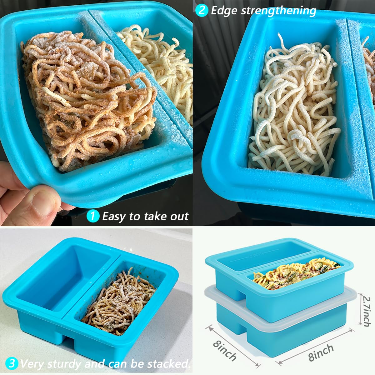 2pack Silicone Freezer Tray for Soup Cube Silicone Freezing Tray with Lid,Large Ice Cube Tray freezer Food Molds,Store Soup,Sauce,Leftovers - Makes Perfect cube storage Silicone Molds ice(2 CUP/2Pack)