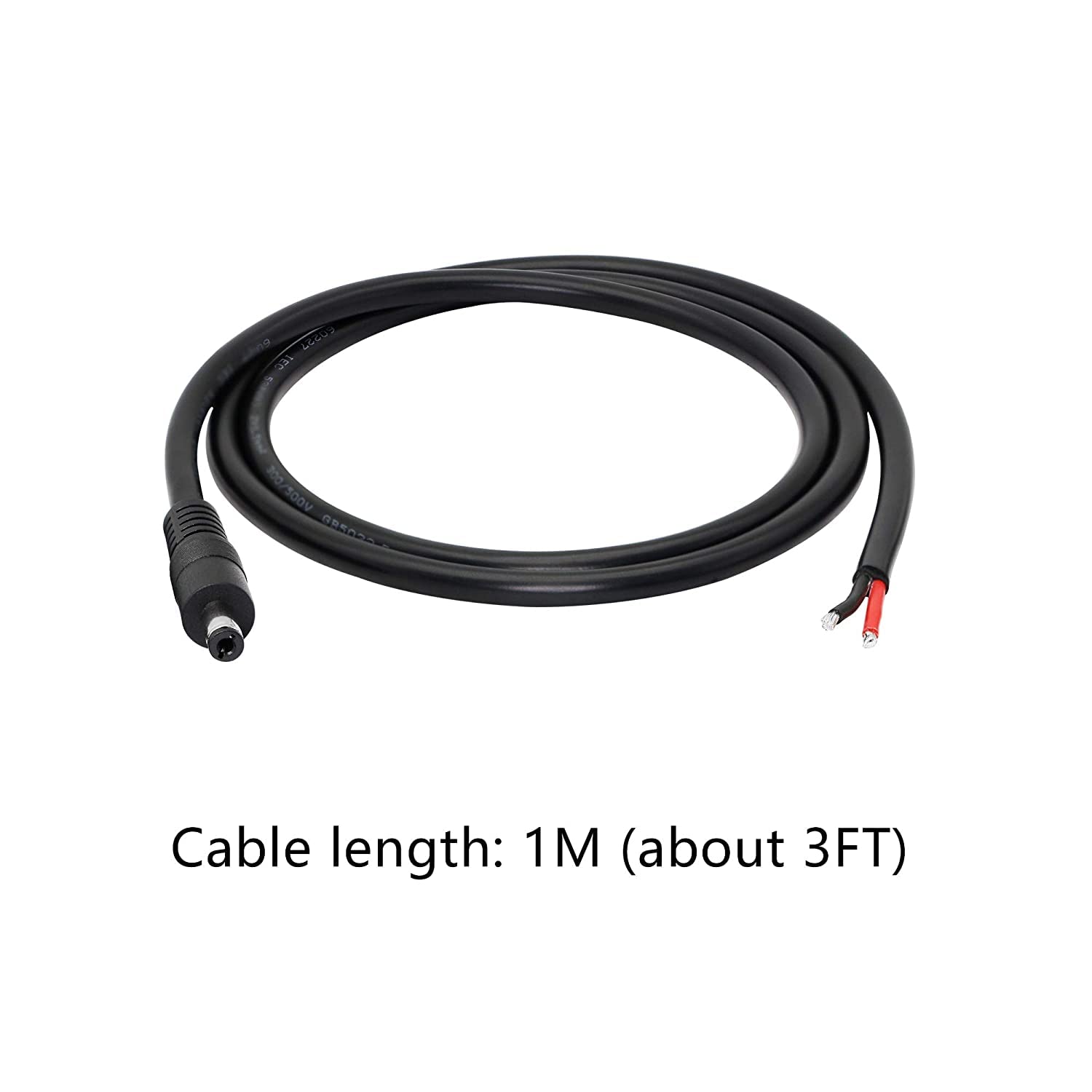 DC Power Pigtails Cable,3FT DC 5.5MM x 2.1MM Male Plug to Bare Wire Open End Power Wire Supply Repair Cable,16 AWG Barrel Connector Pigtail for CCTV Security Camera,DVR,LED Strip Light Etc-2 Pcs(M)
