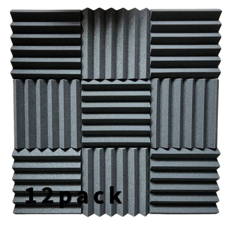 12Pack Black 12 "X 12 "X2" Acoustic Panels Studio Soundproofing Foam Wedge Tiles