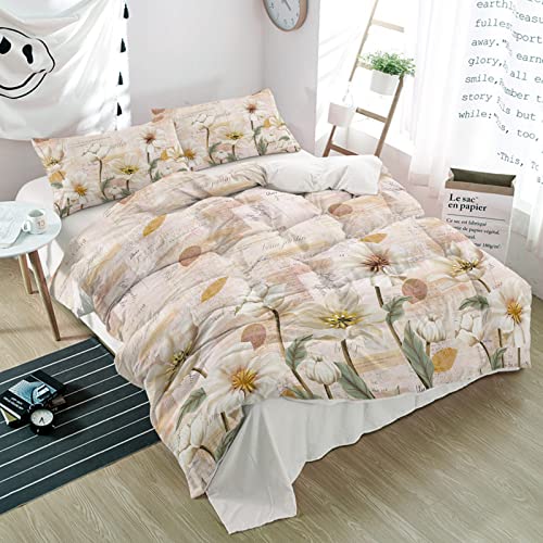 3 Pieces Duvet Cover Bedding Set Queen Flowers Vintage Abstract Oil Painting Breathable Ultra Soft Comforter Cover with Zipper and Pillowcases Luxury Quilt Covers Pastoral Retro Envelope Postmark