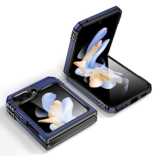 AKABEILA Case for Samsung Galaxy Z Flip 5(5G) Case Cover Soft TPU PC Slim Non-Slip Carbon Fiber Phone Case Rotate Stand Slide Camera Protection Navy Blue