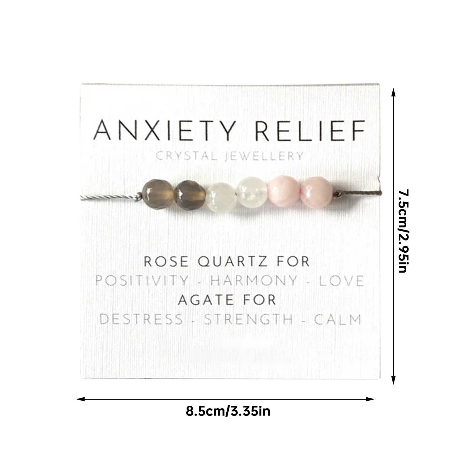 2023 Newtest Anxiety Stone Beaded Adjustable Bracelet with Card, Amethyst Flash Stone Combination Bracelet for Women Men (Pink, One Size)