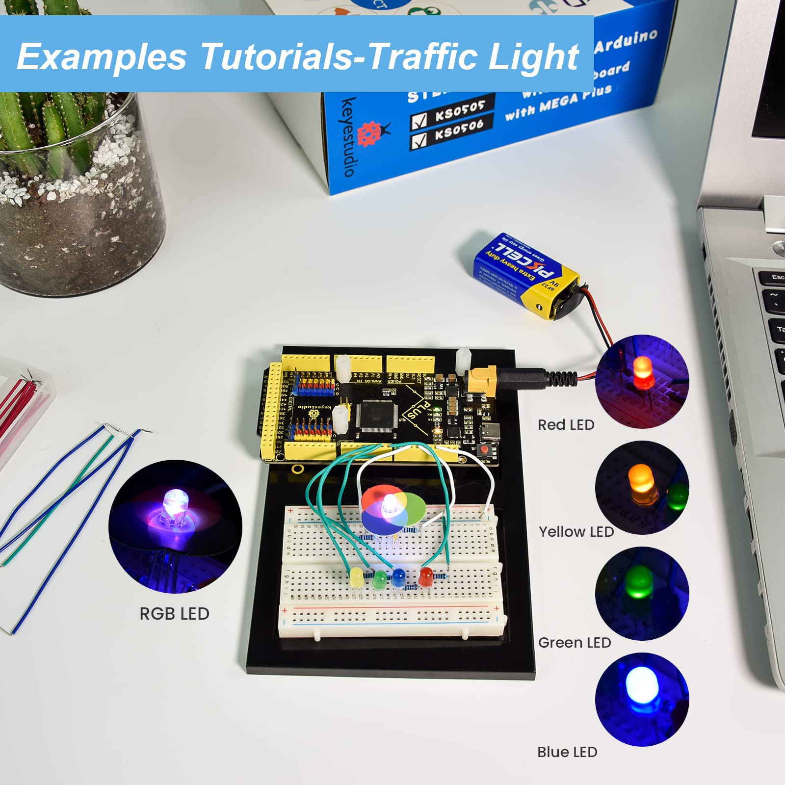 KEYESTUDIO Starter Kit for Arduino with Plus Controller Board,28 Programming Projects Tutorial,Compatible with Arduino IDE,DIY Electronics Kit for Beginners Kids Adults
