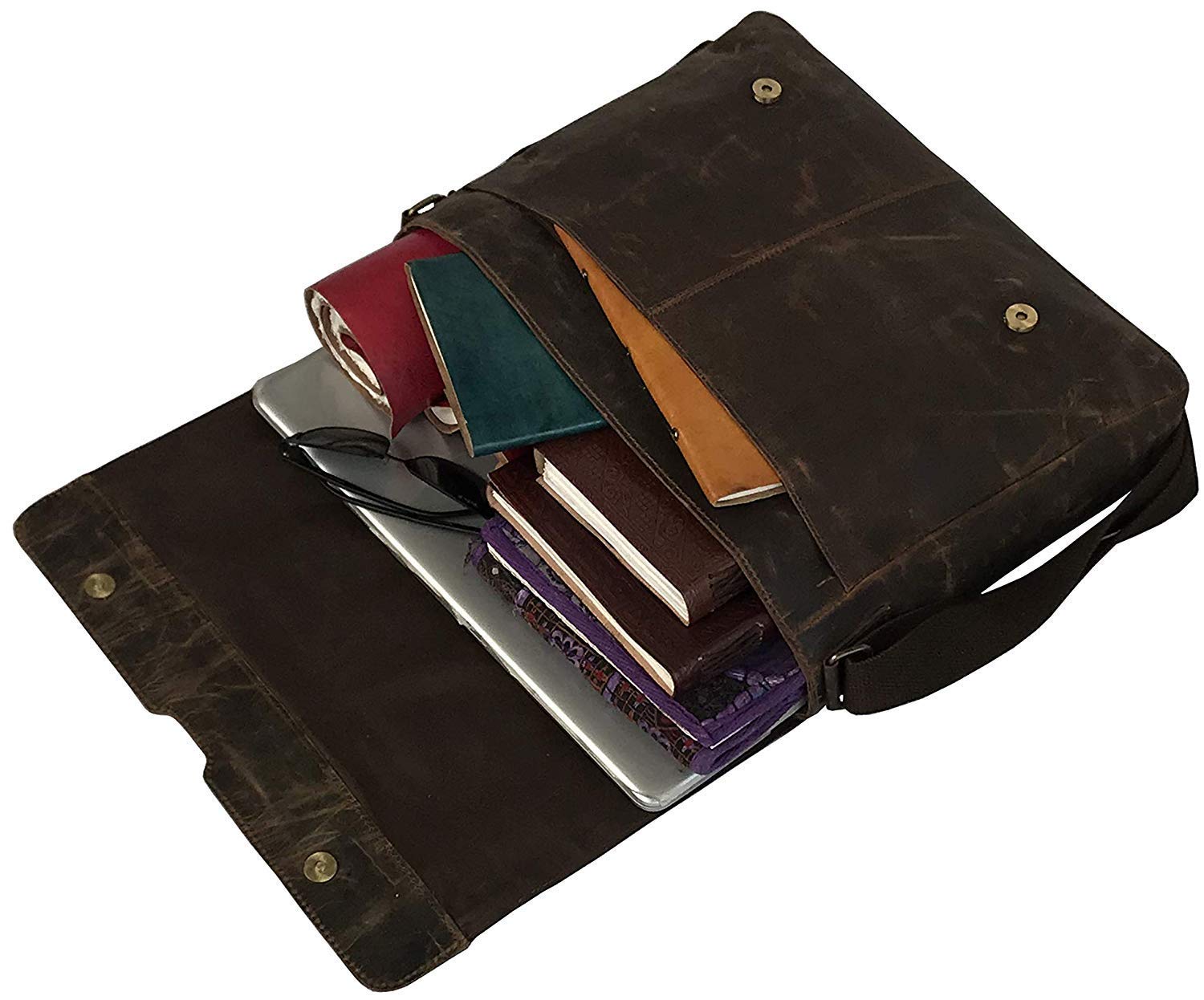 18 inch Vintage Leather Full Flap Messenger Handmade Bag Laptop Bag Satchel Bag Padded Messenger Bag Brown (messenger brown) (brown)