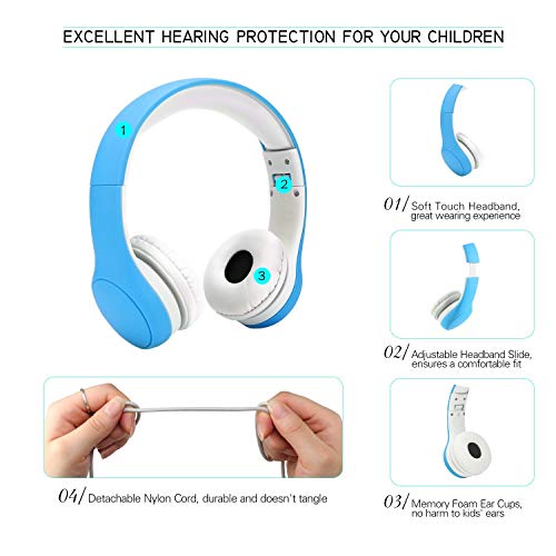 Anble Kids Headphones with Microphone Volume Limited Foldable Wired Headsets for Children - Blue