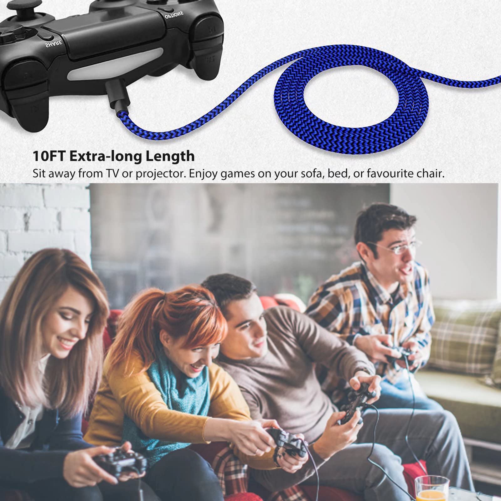 2pcs 10ft Micro USB 2.0 High Speed Data Charging Cable for PS4 Slim/Pro PlayStation4