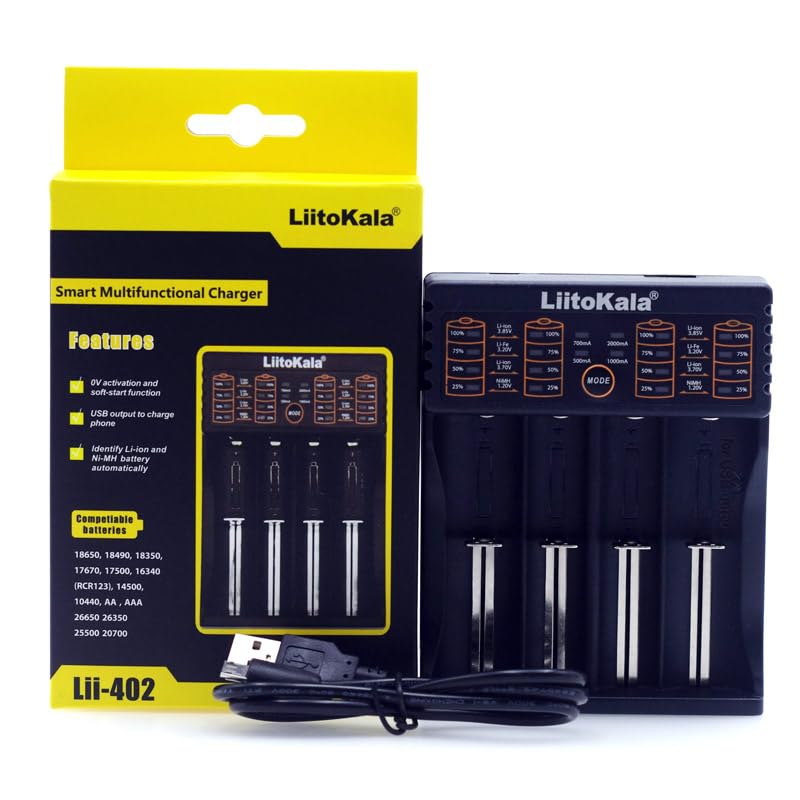4-Bay USB 18650 Battery Charger with Led Light,Universal Battery Charger for 3.8V 3.7V IMR 18650 26650 RCR123A 14500 16340 LiFeO4 1.2V Ni-MH Ni-Cd AA AAA Battery