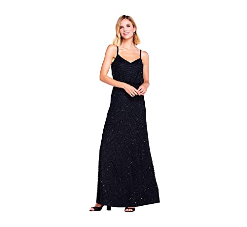 Adrianna Papell Women's Long Beaded Blouson Gown, Black, 16
