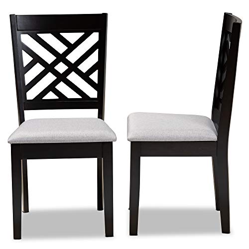 Baxton Studio Fallon Dining Chair Set and Dining Chair Set Grey Fabric Upholstered Espresso Brown Finished Wood 2-Piece Dining Chair Set