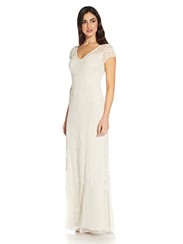 Adrianna Papell Women's Long Beaded Dress, Ivory, 8