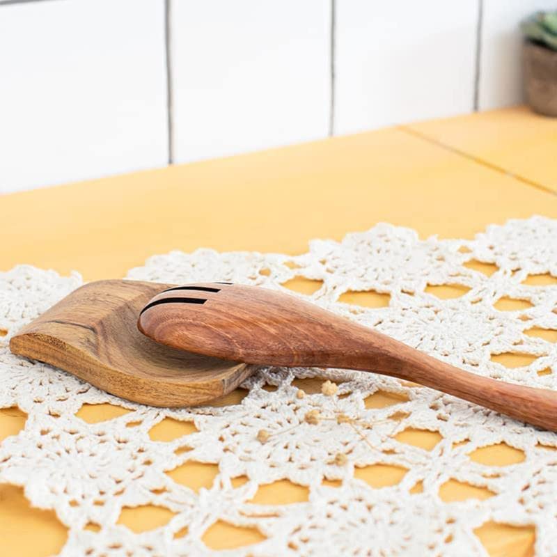 2 Pack Wooden Spoon Rests for Kitchen Counter-Natural Acacia Wood Spoon Holders for Kitchen Counter Protection-Cooking Utensil Rests for Spoon, Ladle, Spatula, Tong-Coffee,Tea Spoon Gadgets Holder