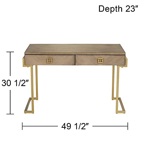 Coast to Coast Wheaton Modern Metal Ash Wood Rectangular Writing Desk 49 1/2" x 23" with 2-Drawer Gold Brown Open Leg for Living Room Bedroom Bedside Entryway House Balcony Office Bathroom