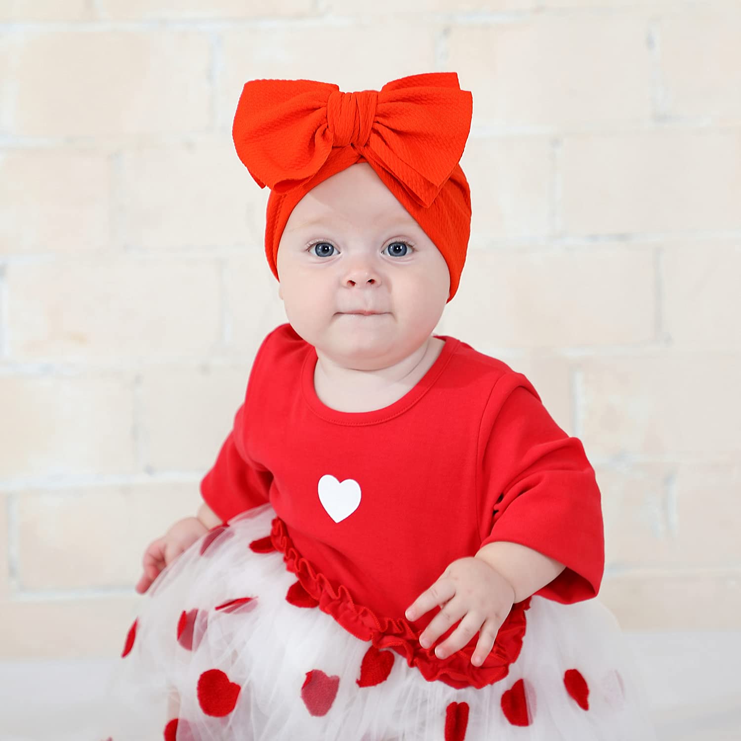 Cinaci 8 Pack Solid Big Knotted Hair Bow Large Bowknot Knot Beanie Turban Hats Caps Headwraps for Baby Girls Infants Toddlers Kids