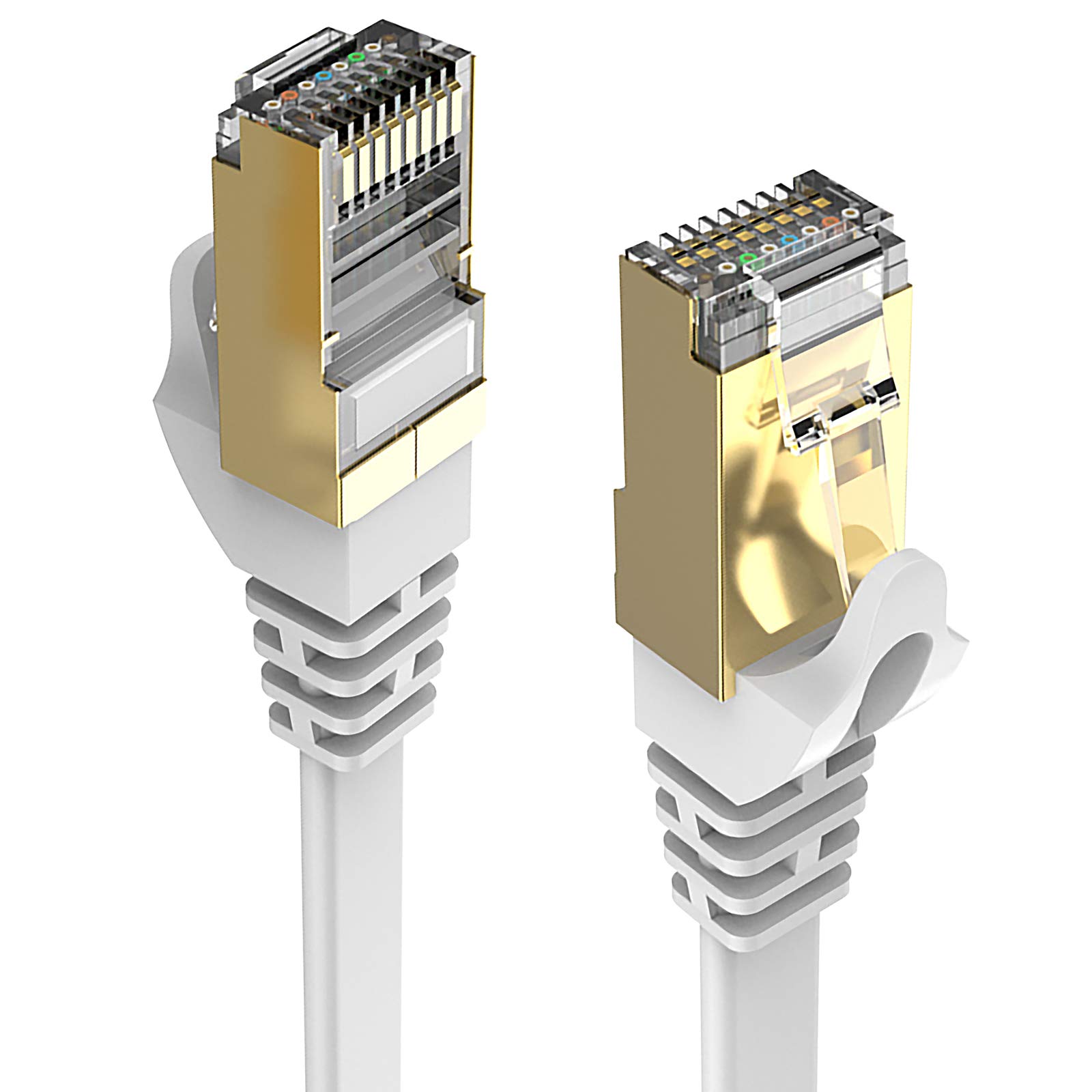DEFACE Cat 8 Ethernet Cable 100 Ft White Flat 40Gbps High Speed Shielded RJ45 LAN Cable