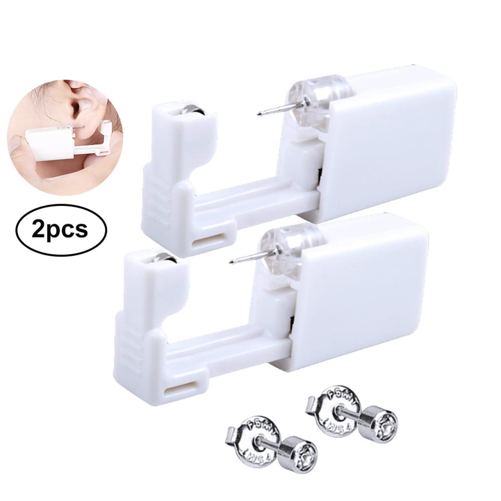 2 Pack Self Ear Piercing Gun Earring Piercing Kit No Pain Easy Use Ear Piercing Gun Kit Tool with Stud For Ears, Nose And Lips
