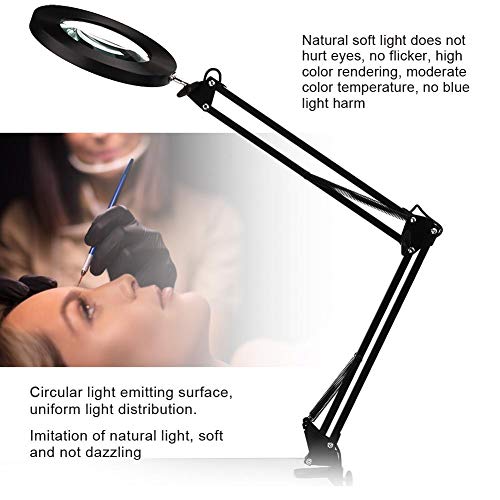 ZJchao Magnifier Lamp, 12w USB Clip on Table Lamp Foldable 5X Magnifying Glass LED Eye Caring Lamp for Reading Working Jewelry Makers Skincare Beauty(Black)