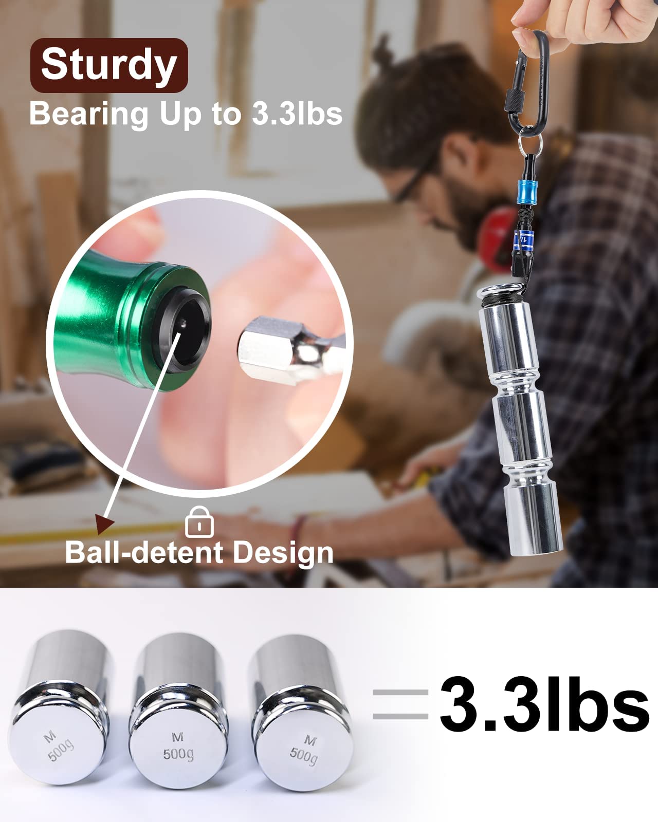 12pc Portable Bit holder Keychain, 1/4in Hex Shank Screwdriver Bit Clip for Impact Driver Flexible Drill Bit Extension Nut Driver W/Black Carabiner, Quick Release Lightweight Drill Screw Adapter