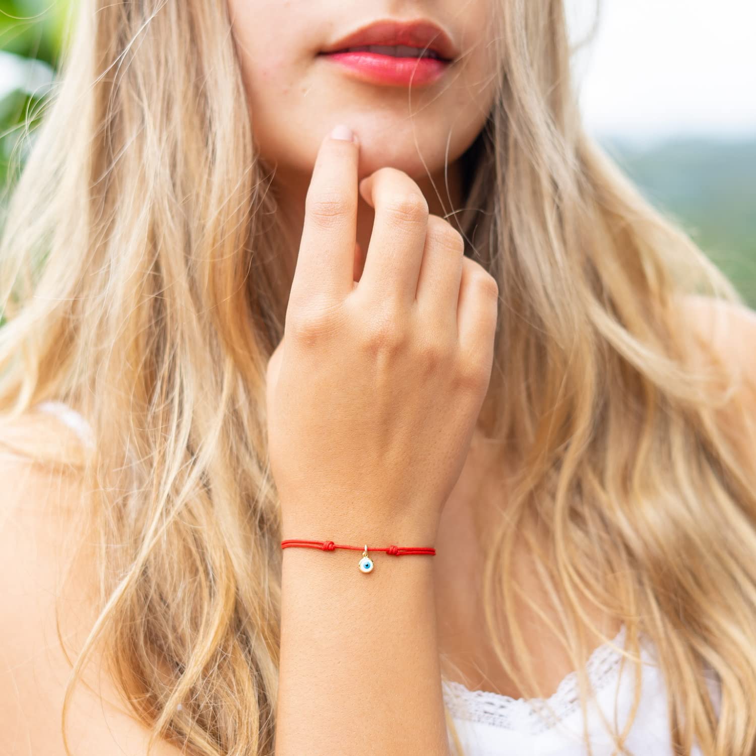 14k Gold Evil Eye Bracelet - Adjustable Waterproof Protection Amulet with Red String and Lucky Eye Charm Pendant for Women, Men, and Friendship Gifts