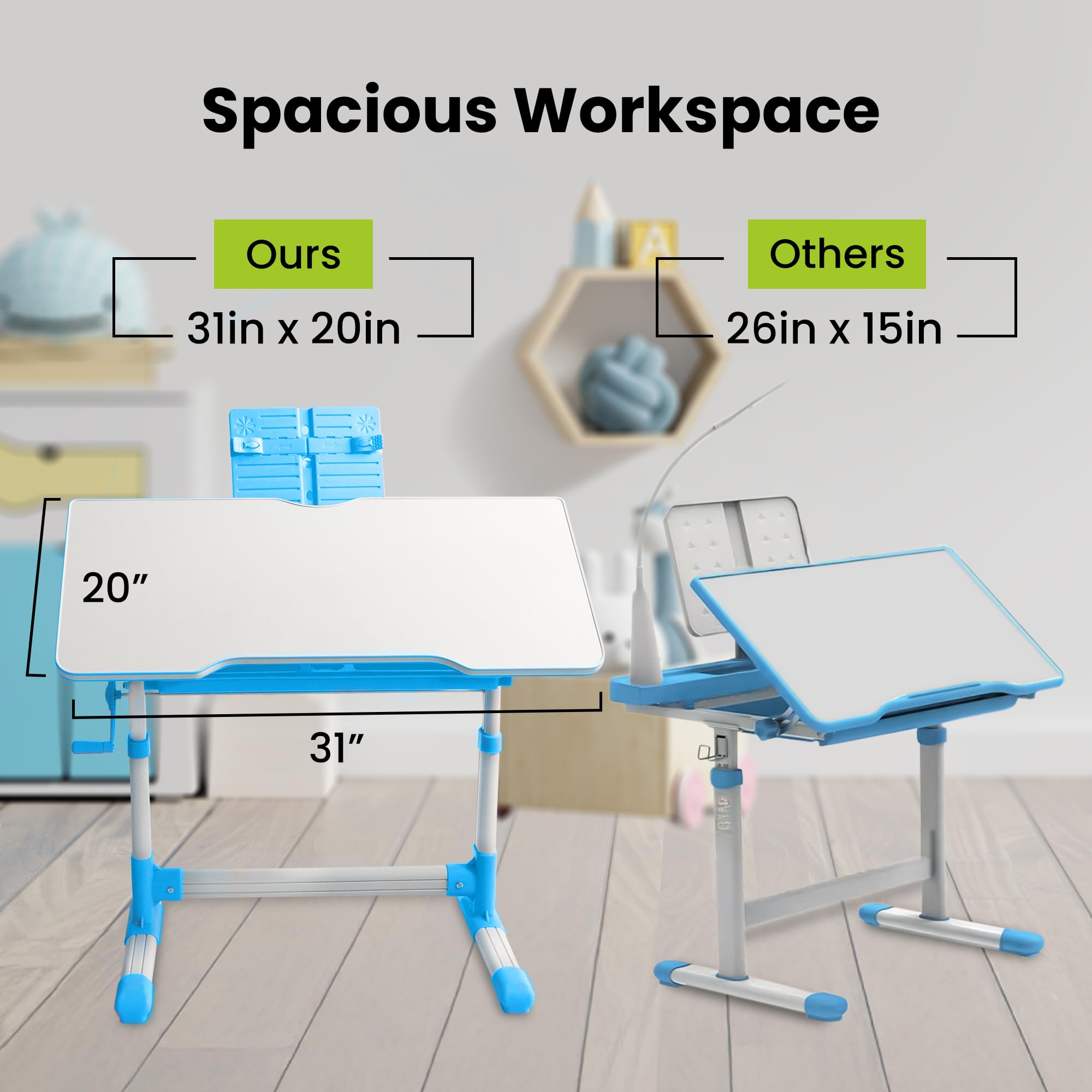 Gorilla Gadgets Kids Table and Chair Set, Height Adjustable Children's Study Desk - for Baby Bedroom, Game Rooms, Night Light Included (DSK-Kids-BLU)