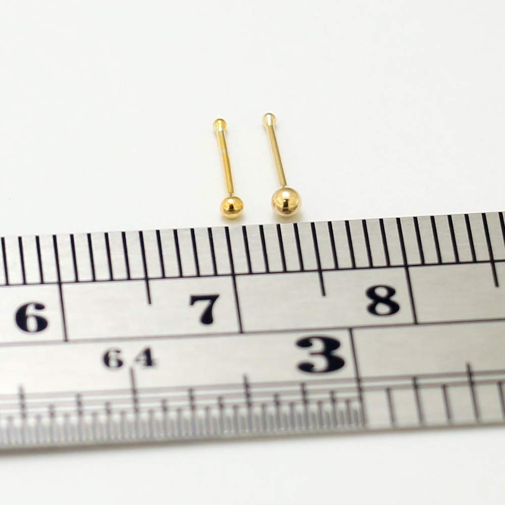 14K Solid Yellow Gold with 2MM Ball - Ball End Nose Pin Body jewelry