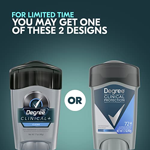 Degree Men Clinical Protection Antiperspirant Deodorant 72-Hour Sweat & Odor Protection Clean Prescription-Strength Antiperspirant For Men with MotionSense Technology 1.7 oz, Pack of 2