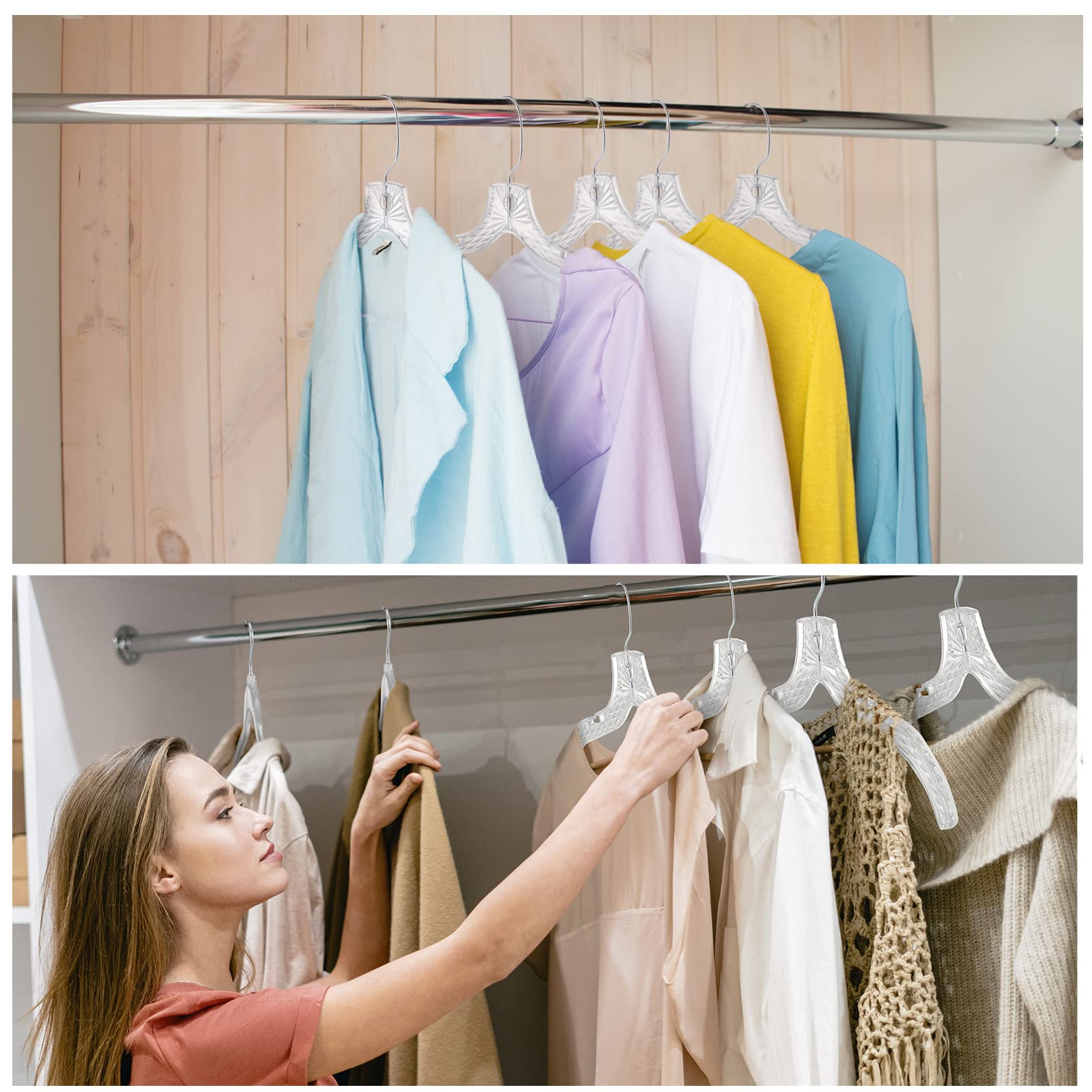 40 Pieces Clear Plastic Clothes Hangers Acrylic Crystal Cut Hangers for Clothing Closet Coats, Non Slip Plastic Hangers for Dress Suit Shirts Jacket, Thick, Tough, Space Saving