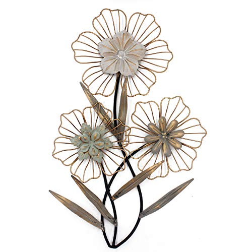 Funerom Vintage 14.6×23.6 inchs Metal Flowers Wall Decor,Metal Flower Wall Art for Indoor Outdoor Home Bedroom Living Room Garden