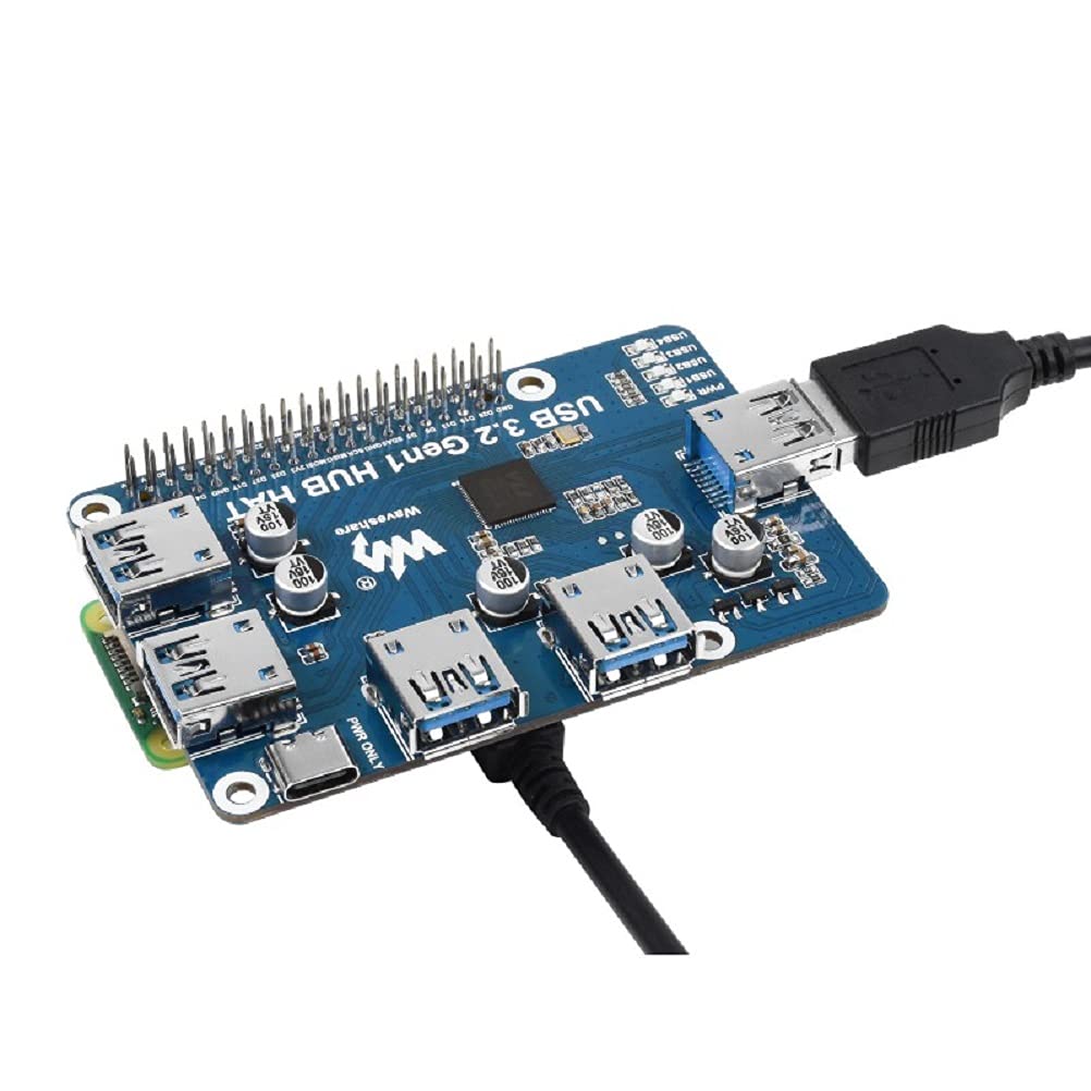 USB 3.2 Gen 1 HUB HAT for Raspberry Pi,4X USB 3.2 Gen1 Ports,4X USB 3.2 Gen1 Ports,Compatible with USB 3.0 / 2.0 /1.1,Driver-Free