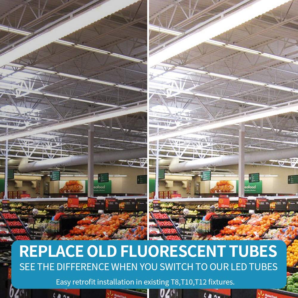 8Ft LED Shop Light Fixture, 72W, 8640LM, 6000K, T8 Integrated LED Tube Light, High Output, Brighter White, Linkable 8 feet Light Bulbs for Garage, Warehouse, (8-Pack)