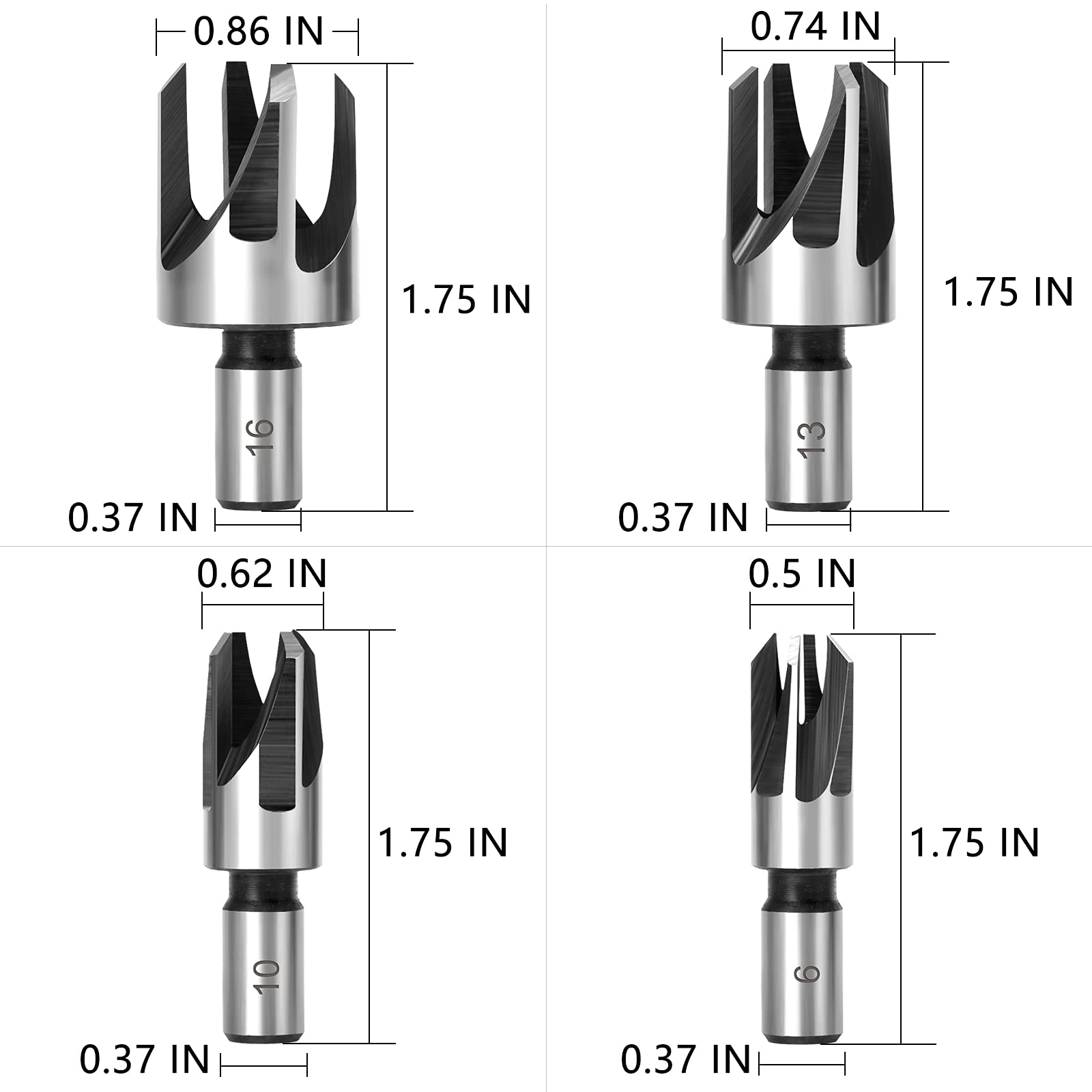 MEIGGTOOL 23pcs Woodworking Chamfer Drilling Tool, 8pcs Wood Plug Cutter Drill, 7pcs Three Pointed Countersink Drill Bit with L-Wrench, 6pcs 1/4" Hex 5 Flute 90 Degree Countersink Drill Bits
