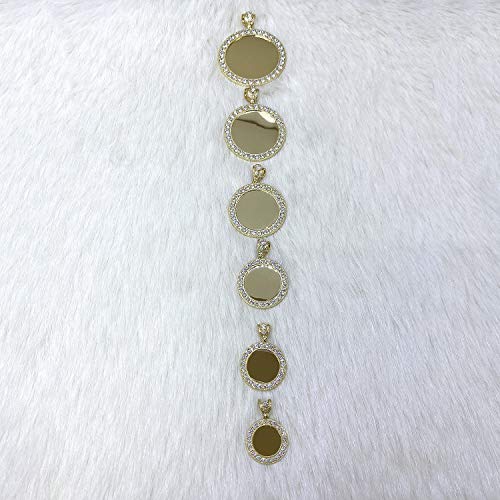 14K Yellow Gold Simulated Diamond Picture Memory Frame Medallion Pendant 24-50mm, 27mm