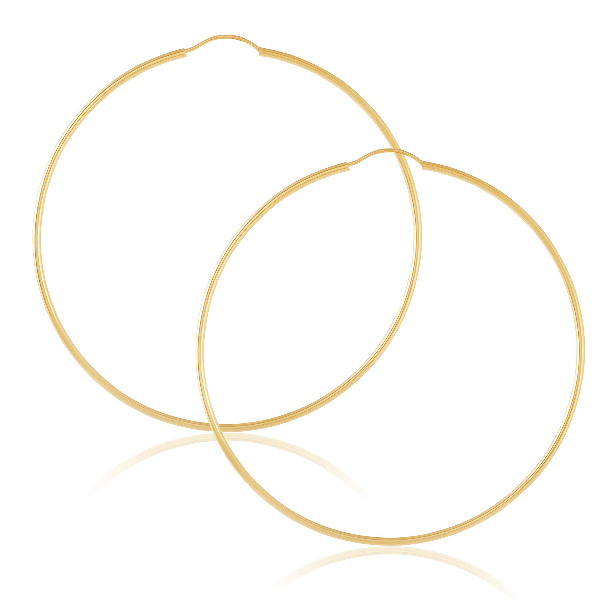 14k Yellow Gold Women's Endless Tube Hoop Earrings 1.5mm Thick x 60mm Diameter
