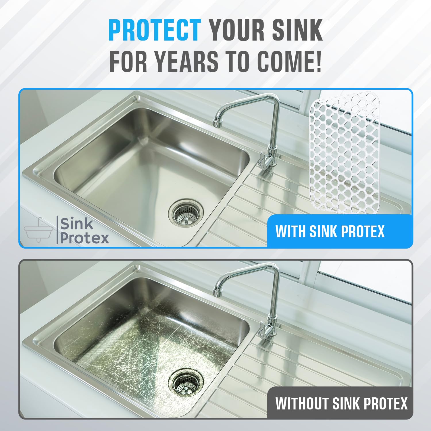 2 Pack Sink Protectors for Kitchen Sink, 13.4"x11.4" Non-Slip Silicone Sink Mats Protect Your Stainless Steel Bottom of Kitchen Sink or Drying Rack, Eco-Friendly & Stain-Free Kitchen Sink Mat - White