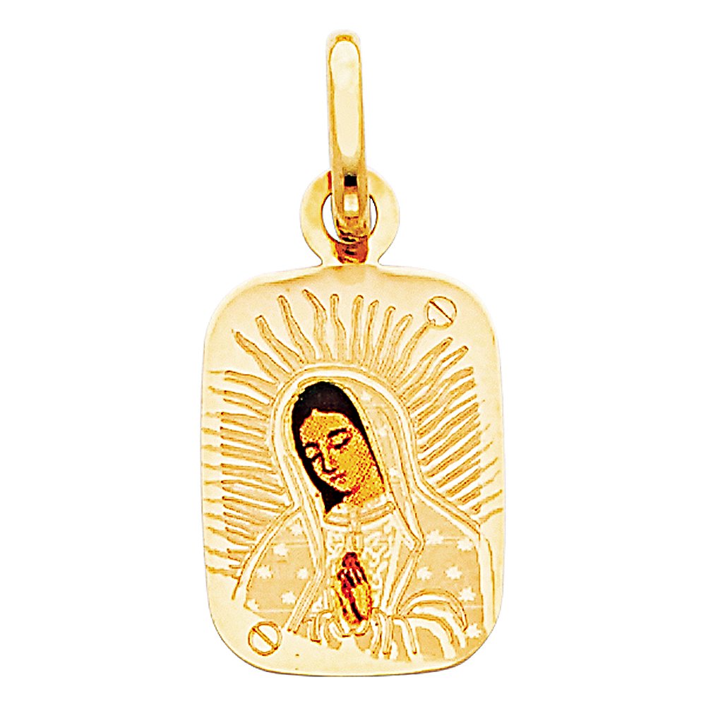 14k Yellow Gold Religious Our Lady of Guadalupe Enamel Picture Charm Pendant