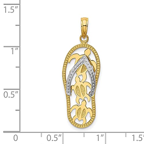 14K Two Tone Gold Triple Sea Turtle Hawaiian Flip Flop Necklace Beach Sandals Pendant Ocean Vacation Charm Only