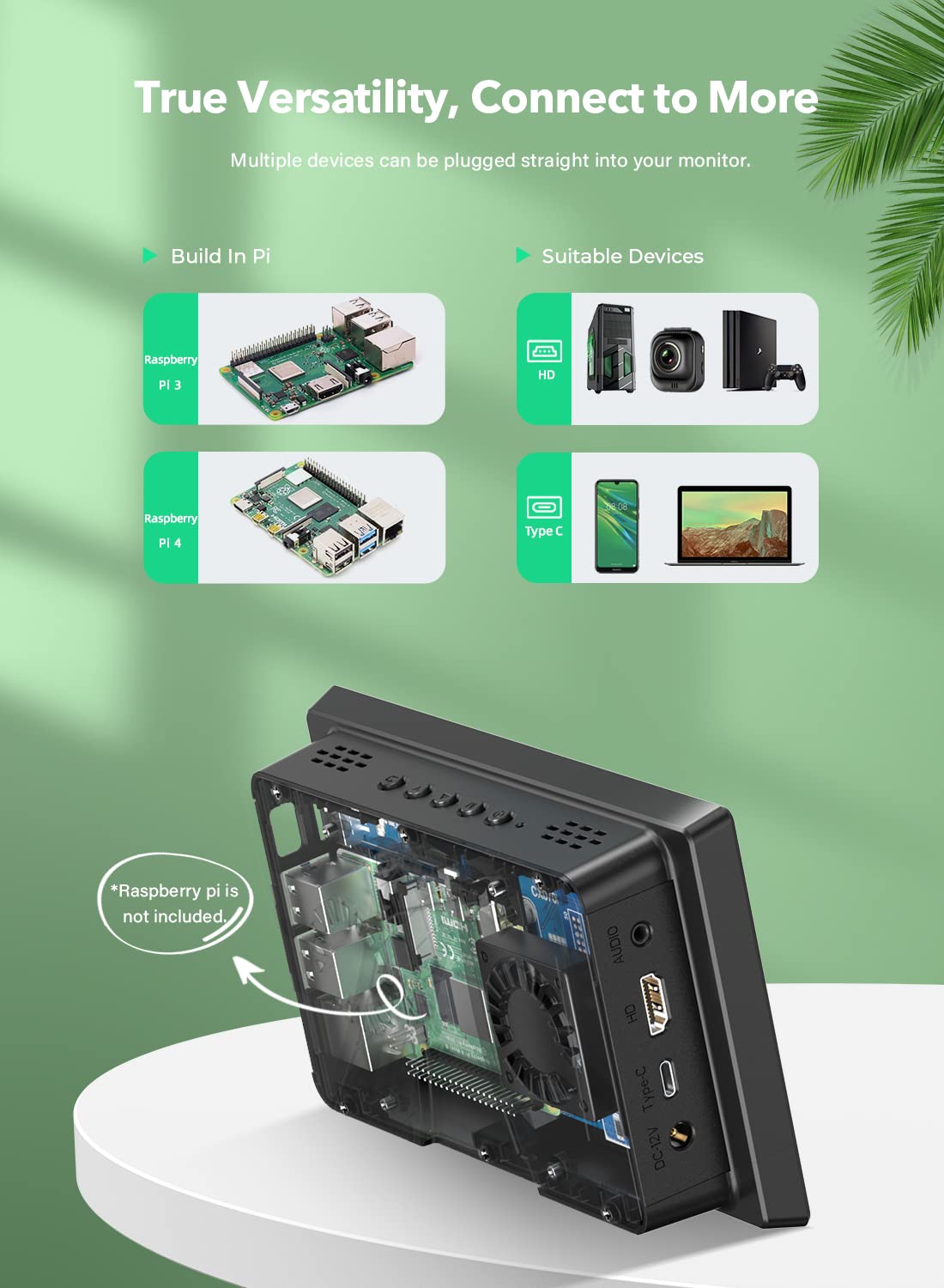UPERFECT Raspi Touchscreen Monitor with Case & Fan & Stand 10.1’’ 1366 * 768 Ultra Wide 370Nits IPS Screen for Raspi 3/4/4b/5, w/10-Point Touch, VESA, Dual Speakers, Type-C & HDMI Ports