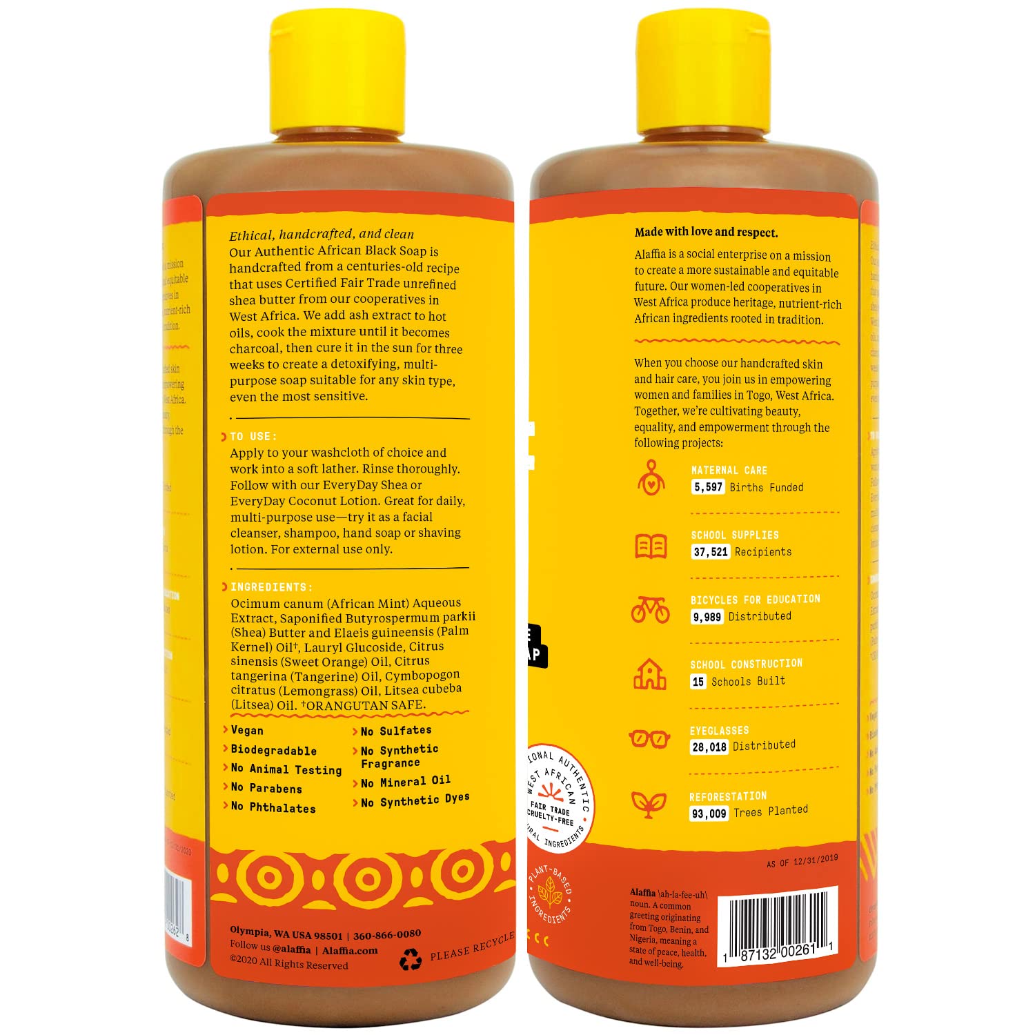 Alaffia Authentic African Black Soap Variety 2-Pack – All-In-One Liquid Soap, Travel-Size Eucalyptus Tea Tree + Full-Size Tangerine Citrus Body Wash, Face Wash, Shampoo, Shaving Soap