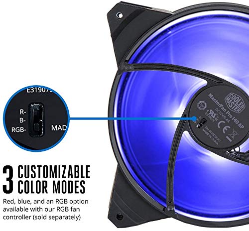 Cooler Master MasterFan Pro 140 Air Pressure RGB- 140mm Static Pressure RGB Case Fan for 4-Pin 12V, Computer Cases CPU Coolers and Radiators