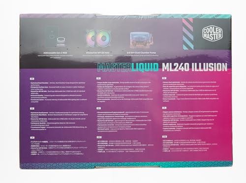 Cooler Master MasterLiquid ML240 Illusion CPU Liquid Cooler - AIO Water Cooling System, 3rd Gen Pump, 2 x 120mm ARGB Halo Fans, 240mm Radiator, ARGB Controller Included - AMD and Intel Compatible