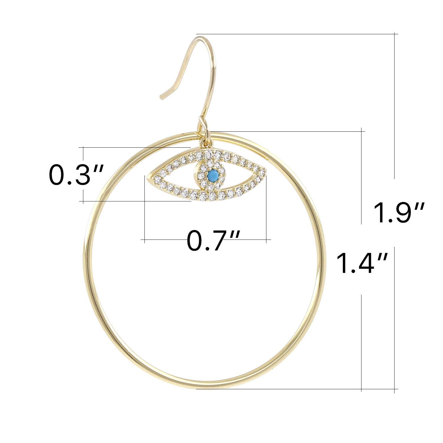 14K Gold Plated Evil Eye Earrings Gold Dangle Earrings for Women Asymmetrical Trendy Drop Earrings