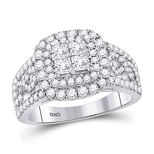 14kt White Gold Princess Diamond Cluster Bridal Wedding Engagement Ring 1-1/2 Cttw