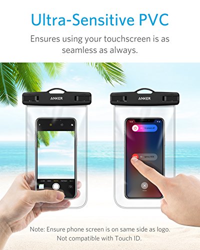 Anker Universal Waterproof Case, IPX8 Waterproof Phone Pouch Dry Bag for iPhone X / 8 / 8 Plus, Samsung Galaxy S8 / S7, Samsung Note Series, Google Pixel 2, up to 6 Inches—2 Pack