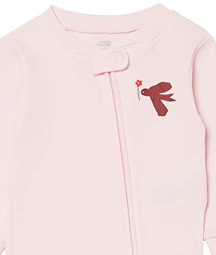Amazon Essentials Baby Girls' Snug-Fit Cotton Footed Sleeper Pajamas, Pack of 3, Birds, 12 Months