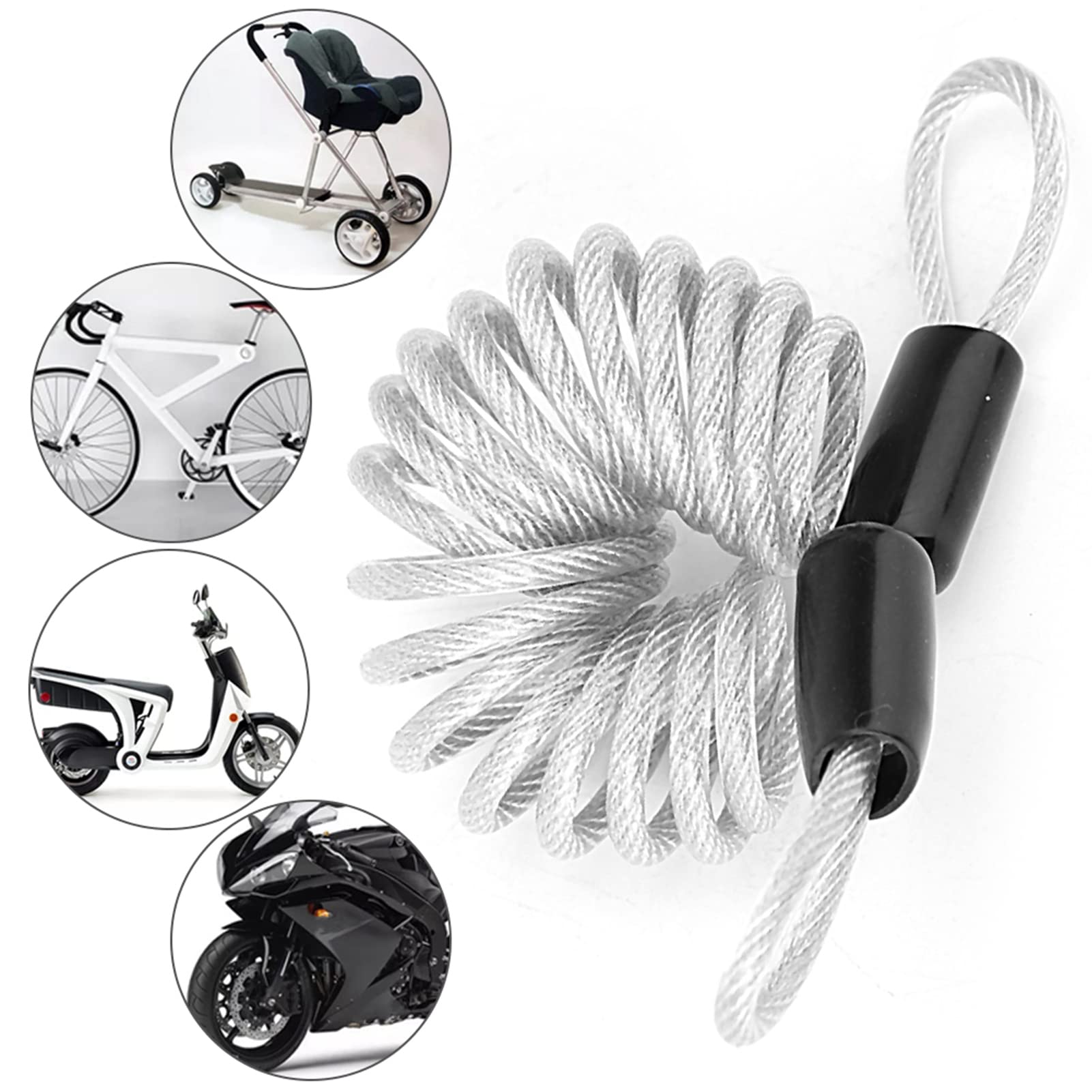 1m Bike Lock Cable, Double Loop Flexible Anti Theft Steel Wire Security Cable for Luggage Bicycle Disc Chain Helmet