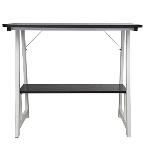 Desktop Computer Desk with Storage Rack, Home Office Study Writing Table Computer Gaming Table Bedroom Laptop Study Table, Student Workstation Study Reading Writing Desk PC Laptop Table (Black)
