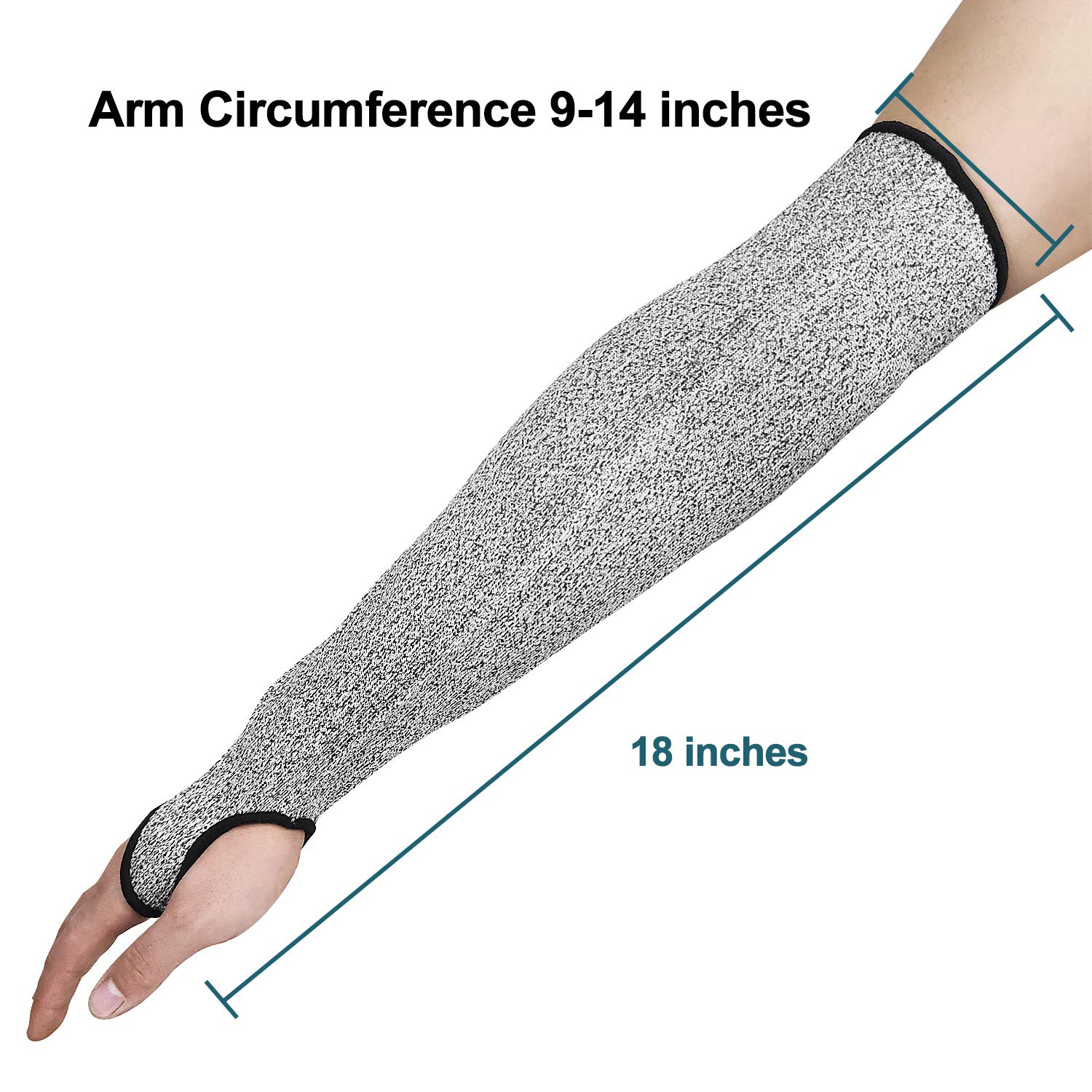 DEYAN Cut Resistant Sleeves, Level 5 Arm Protection Sleeves with Thumb Hole, 18 inch Extra Long Arm Protectors, Slash Resistant Safety Arm Guard for Garden Farm Yard Working, 1 Pair (Grey)