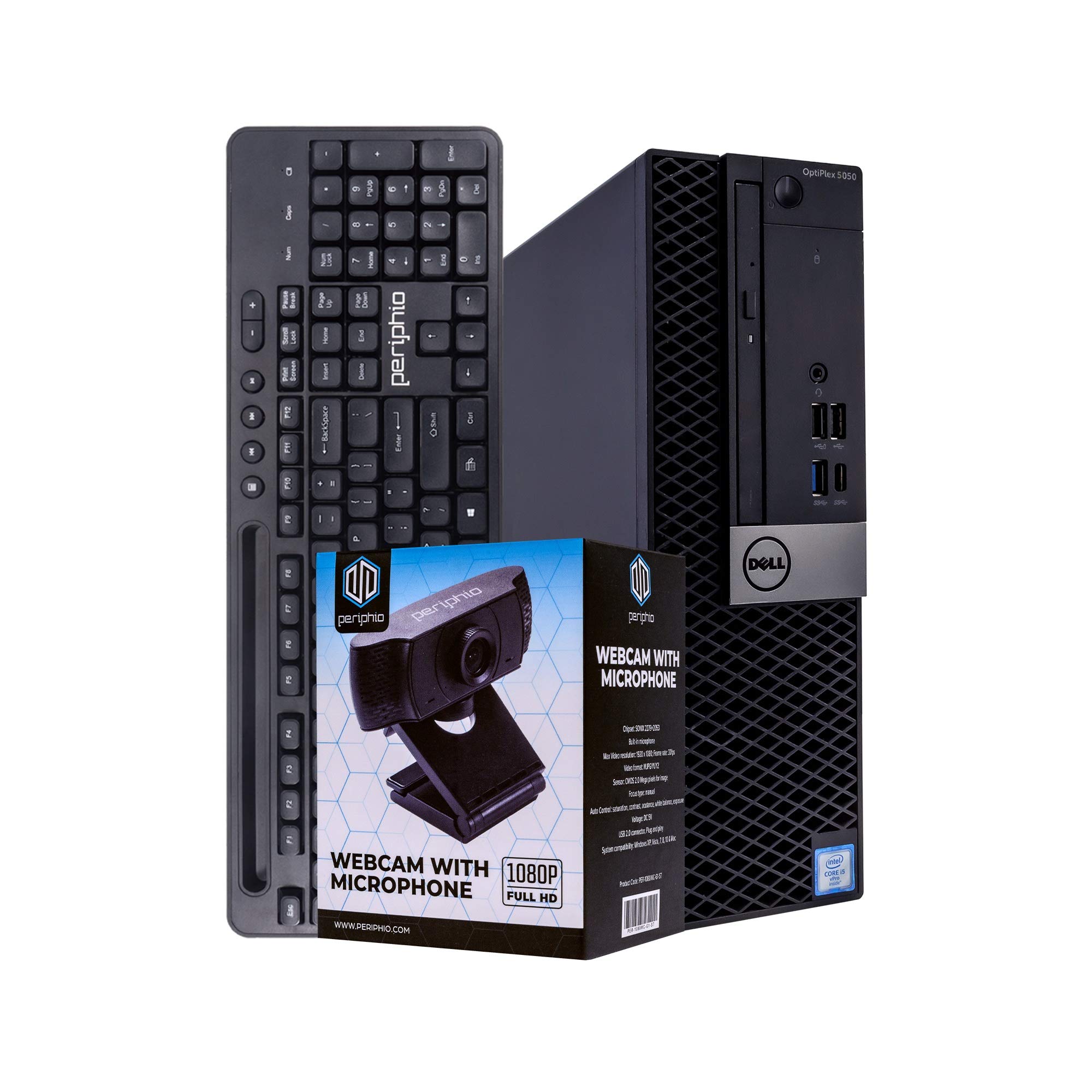 Dell Business Desktop Optiplex 5050 Desktop Computer, Intel Core i7 Quad Core, 16GB RAM, 500GB Solid State Drive, DVD, Wi-Fi, Windows 10 Pro, Periphio Wireless Keyboard, 1080p Webcam (Renewed)