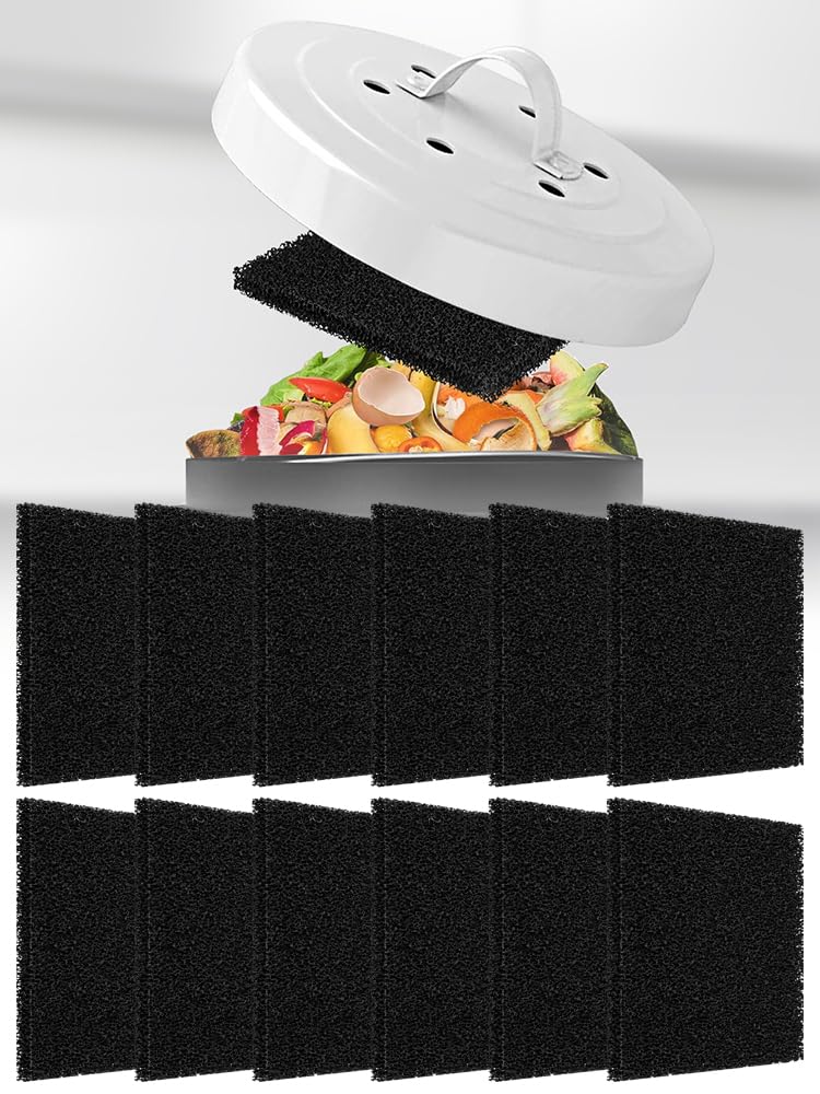 12Pcs Charcoal Filters for Kitchen Compost Bin 12cm Square Activated Carbon Compost Bin Filters Efficient Replacement Compost Filters Compost Bin Kitchen Charcoal Filter 5mm Thick for Countertop Bin β